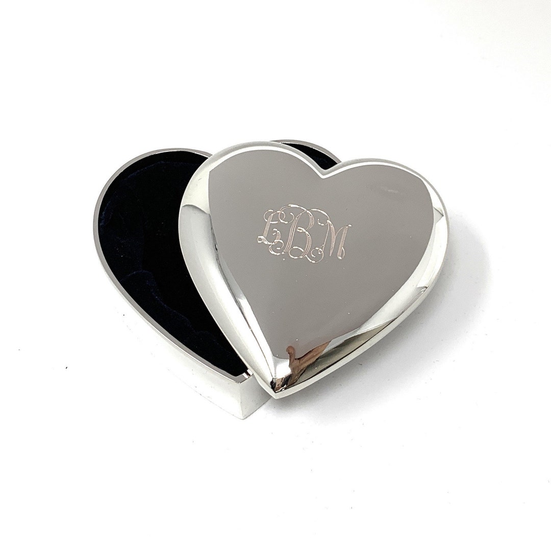 Monogram 3 Letter Heart Jewelry Box Engraved With Center Letter Larger ...