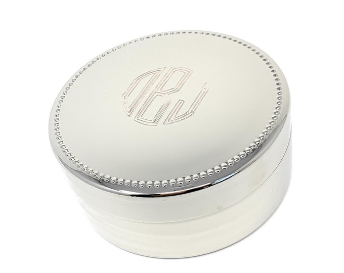 Custom Engraved Personalized Silver Square Jewelry Box With Beaded Trim ...