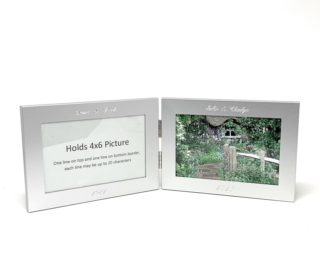 Twin Personalized Horizontal Photo Frame 4x6 - Engraved Double Picture ...