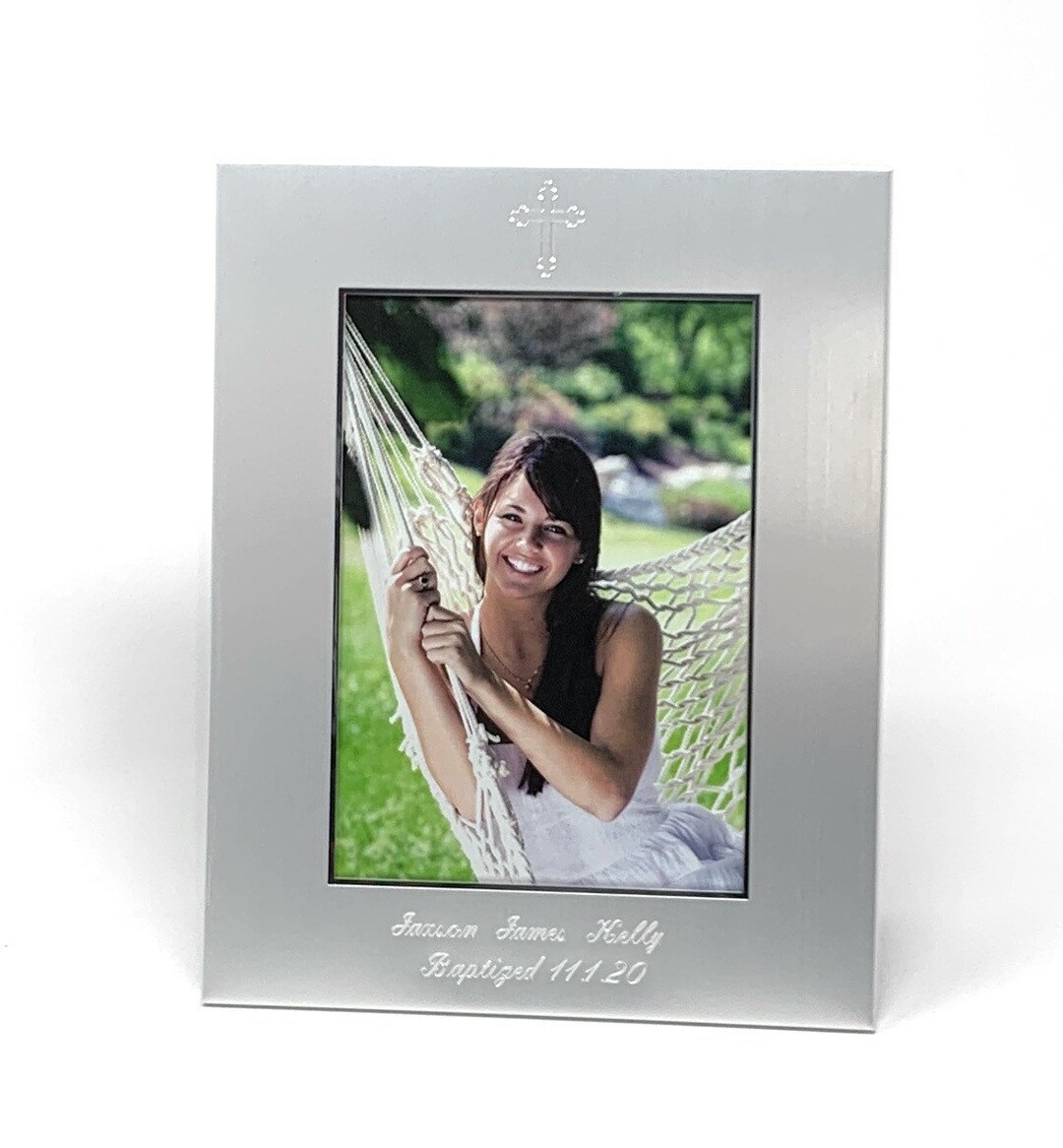 Personalized 5x7 Vertical Photo Frame With Logo and 2 Lines Custom Text ...