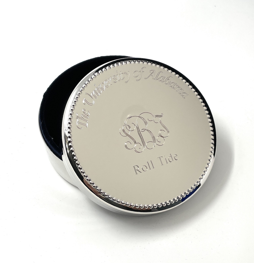 Personalized Round Jewelry Box - Engraved With Monogram Logo and Text ...