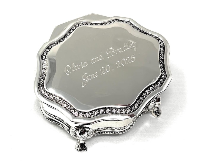 Custom Engraved Personalized Silver Round Jewelry Box With Beaded Trim ...