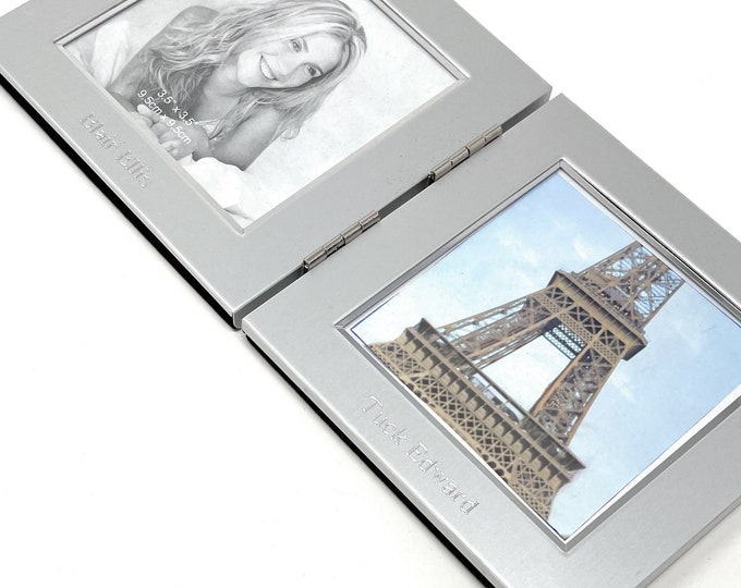 Twin Personalized Photo Frame 4x4 - Engraved Double Picture Frame for ...