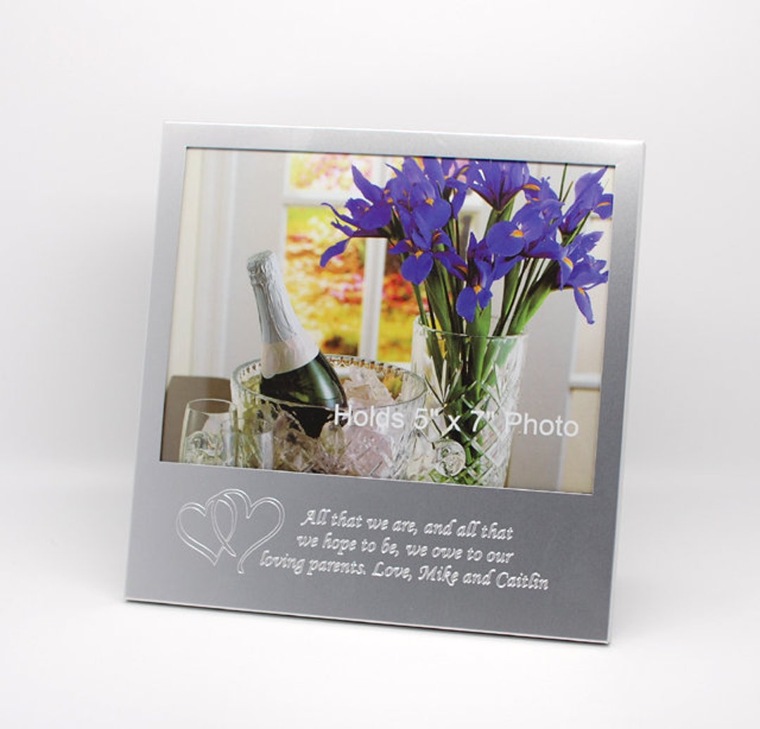 Personalized 5x7 Photo Frame: Engraved Text & Logo, Matte Silver - Etsy