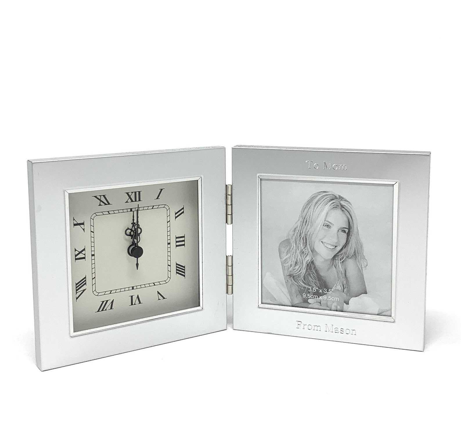 Personalized 4x4 photo frame with clock Engraved with text on - Etsy ...