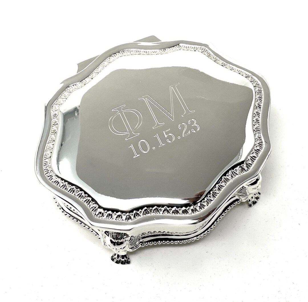 Personalized Silver Plated Jewelry Box: Engraved Greek Letters ...