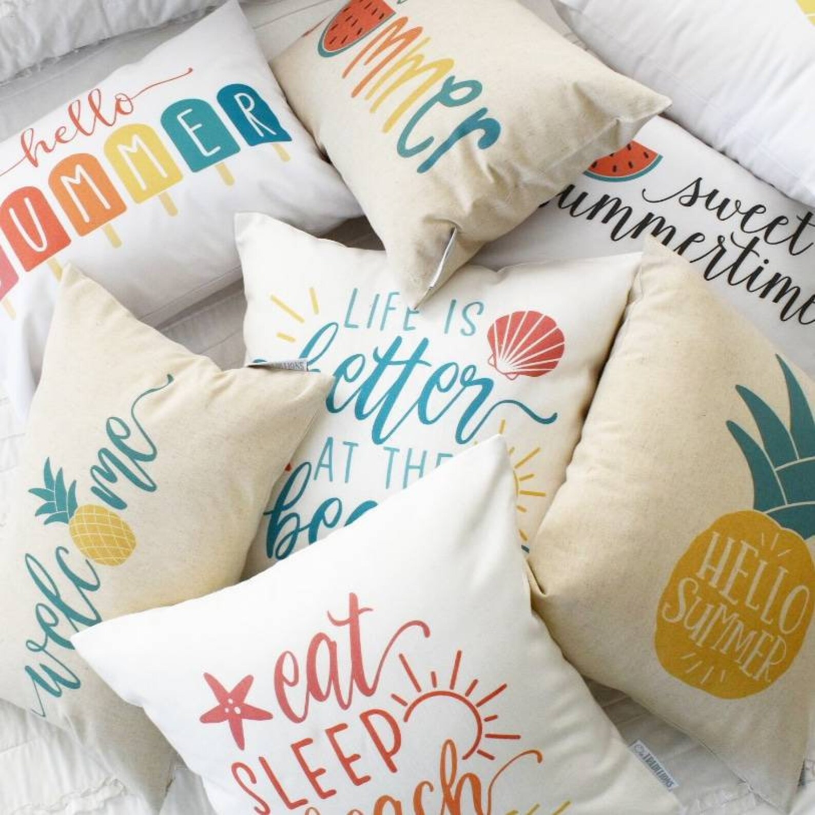 SUMMER SALE Happy Summer Summer Pillow Cover Summer Pillow - Etsy