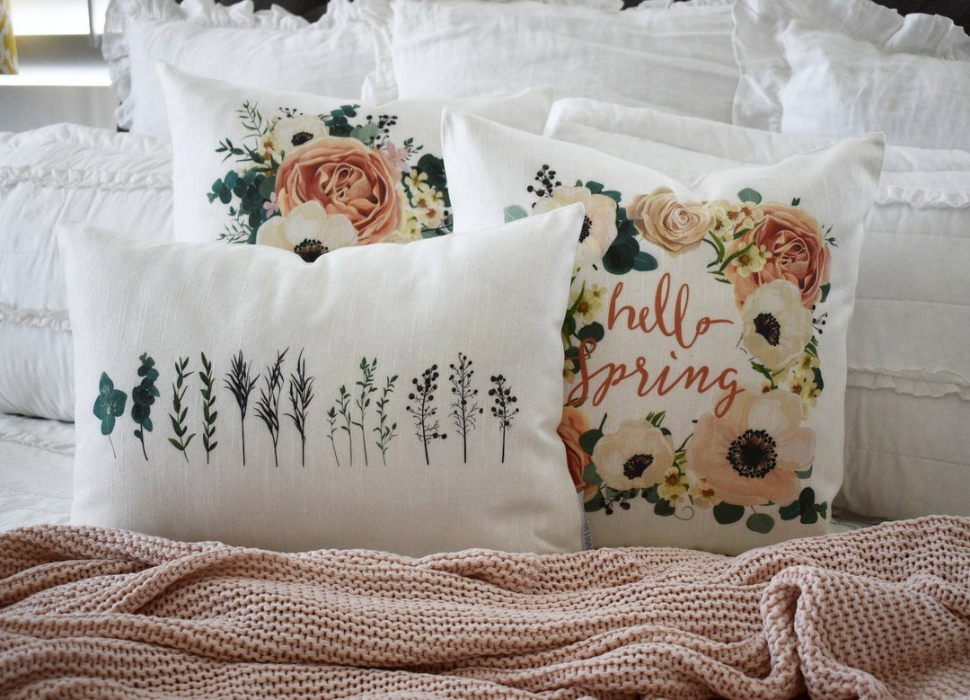 Hello Spring Pillow Cover: Watercolor Floral Design (18x18) - Etsy