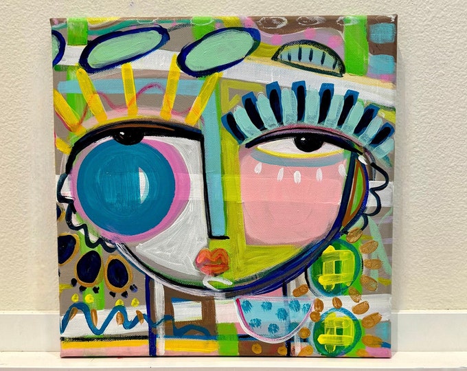 Original Portrait Painting Blue Abstract Portrait Art Original Canvas ...
