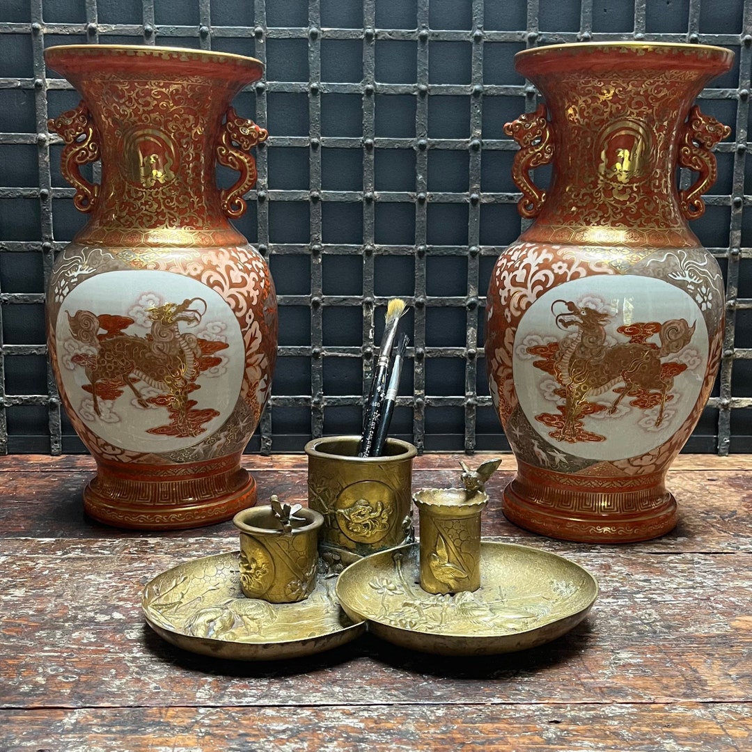 19th Century Japanese Bronze Calligraphy Inkwell Brush Pot - Etsy