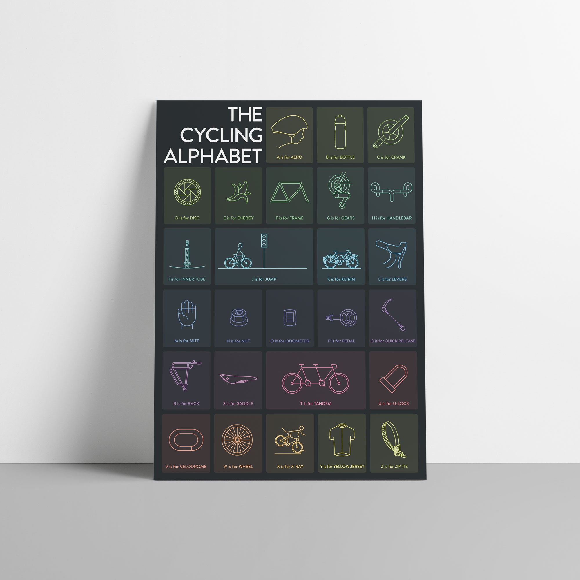 The Cycling Alphabet Poster Print Dark Edition Cycling Art - Etsy UK