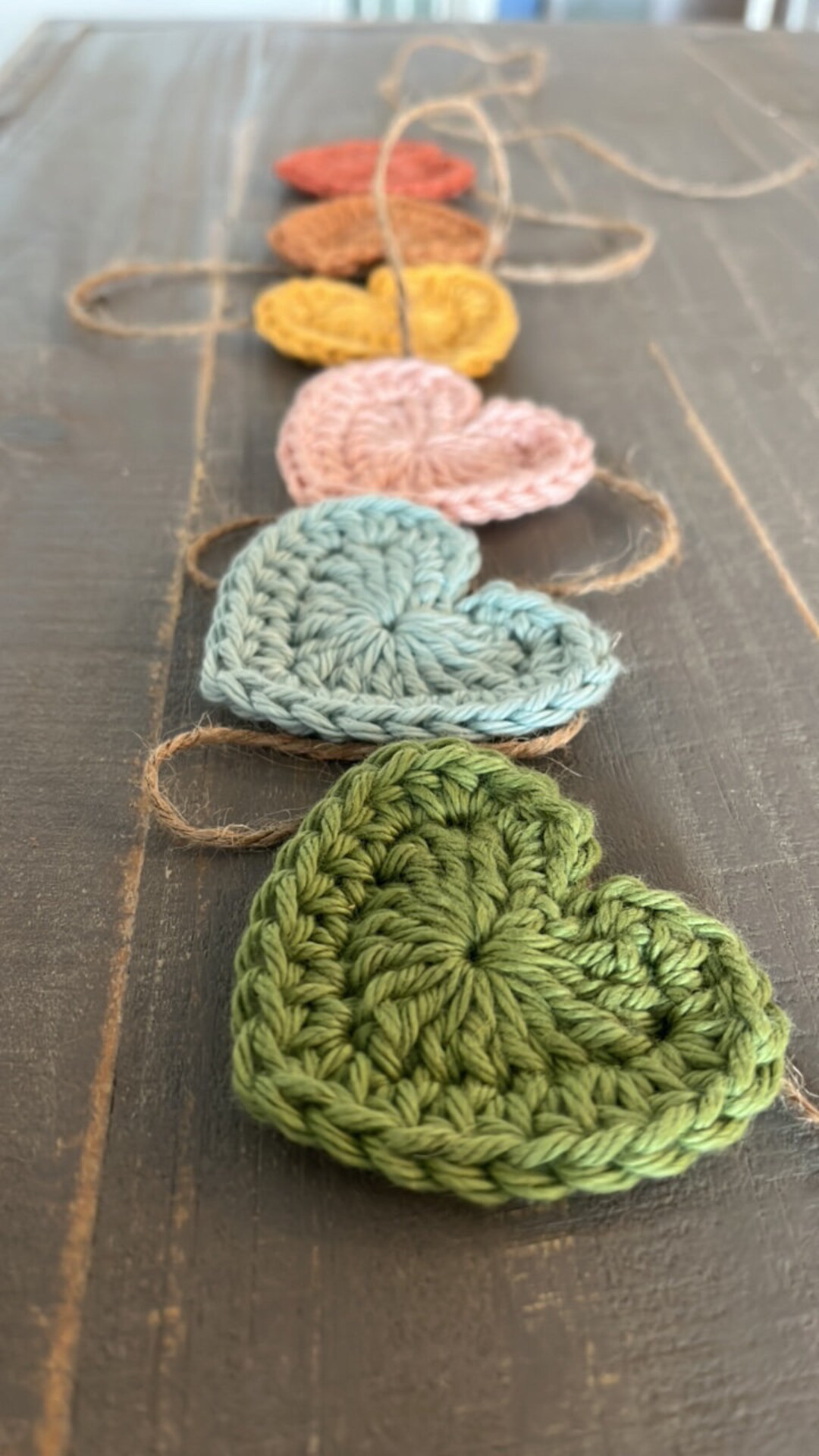 Muted Colors Heart Garland•6 Crocheted Hearts•heart Bunting•heart Photo ...