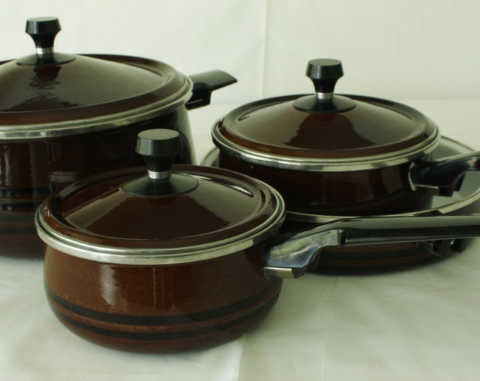 West Bend Brown Enamel Cookware Set Seven Piece - Etsy