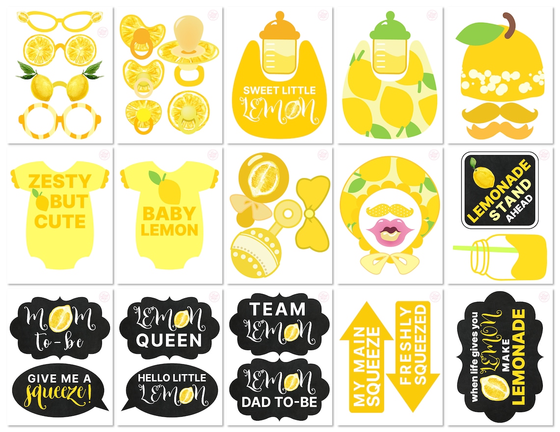 35 Lemon Baby Shower Photo Booth Props - Neutral Baby Shower INSTANT ...