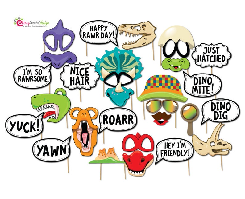 30 Dinosaur Photo Booth Props Funny Dinosaur Props INSTANT DOWNLOAD DIY ...