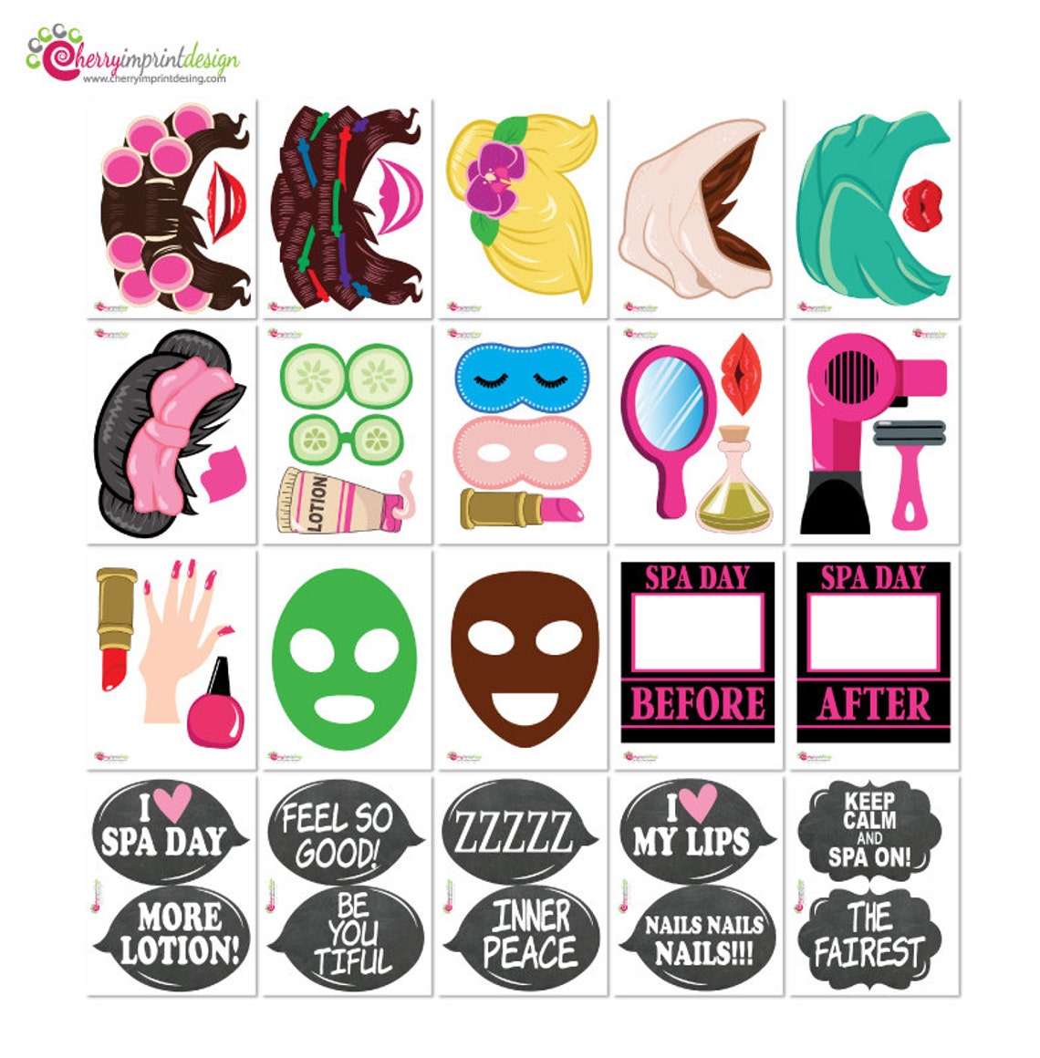 38 Hilarious Spa Day Glamour Beauty Photo Booth Props INSTANT DOWNOAD ...