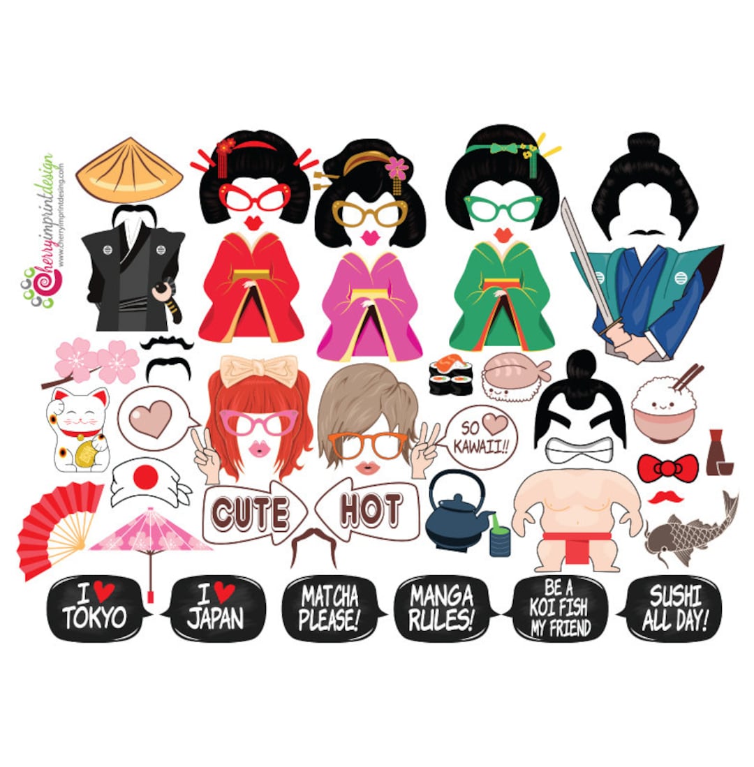 54 Funny Japan Geisha Samurai Photo Booth Props - Japanese Pop Culture ...