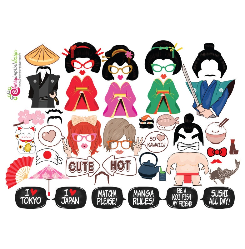 54 Funny Japan Geisha Samurai Photo Booth Props - Japanese Pop Culture ...