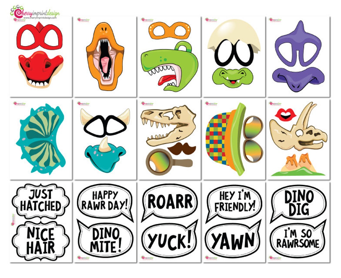 30 Dinosaur Photo Booth Props Funny Dinosaur Props INSTANT DOWNLOAD DIY ...