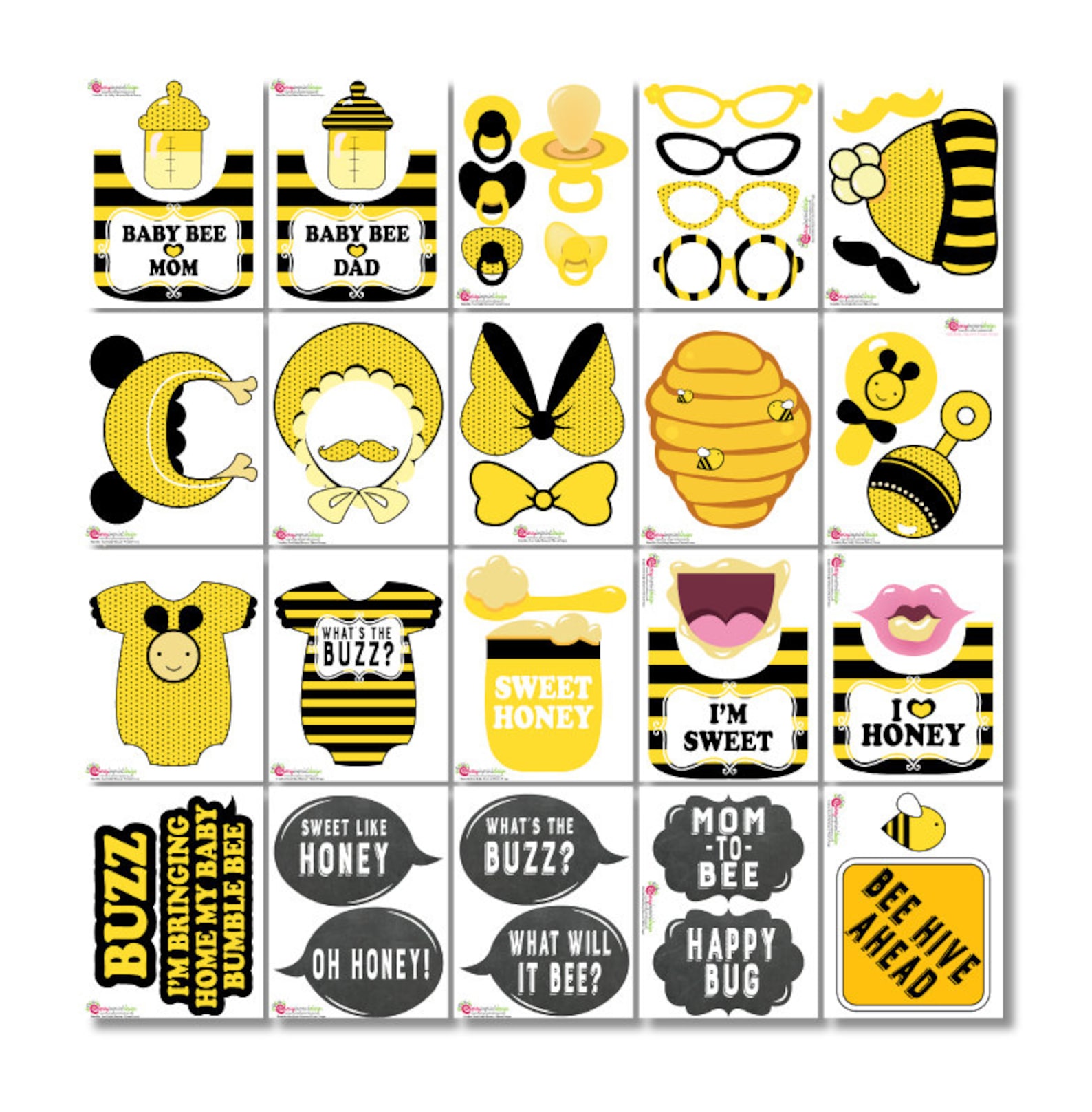42 Hilarious Bumble Bee Baby Shower Photo Booth Props INSTANT - Etsy