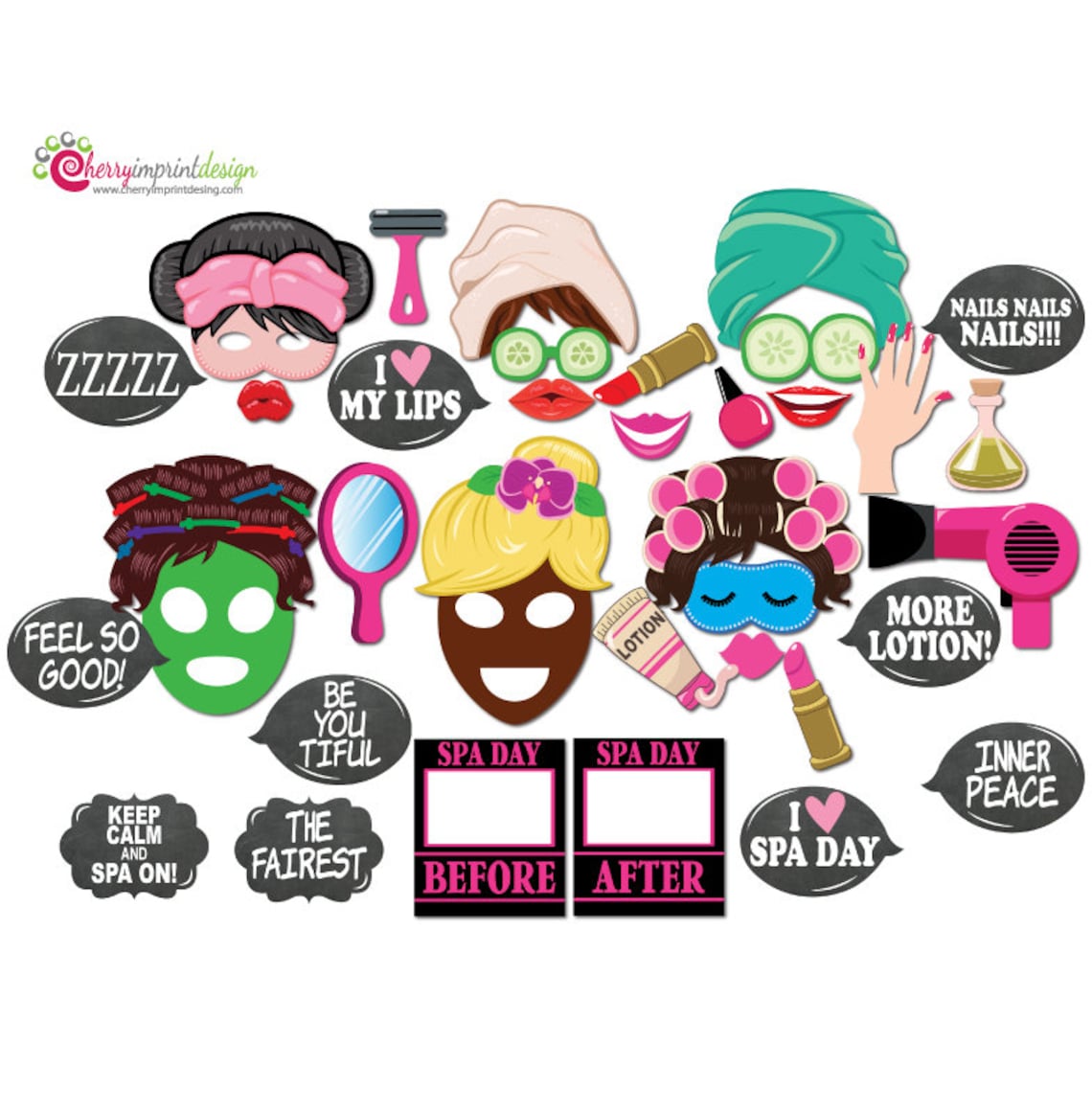 38 Hilarious Spa Day Glamour Beauty Photo Booth Props INSTANT DOWNOAD ...