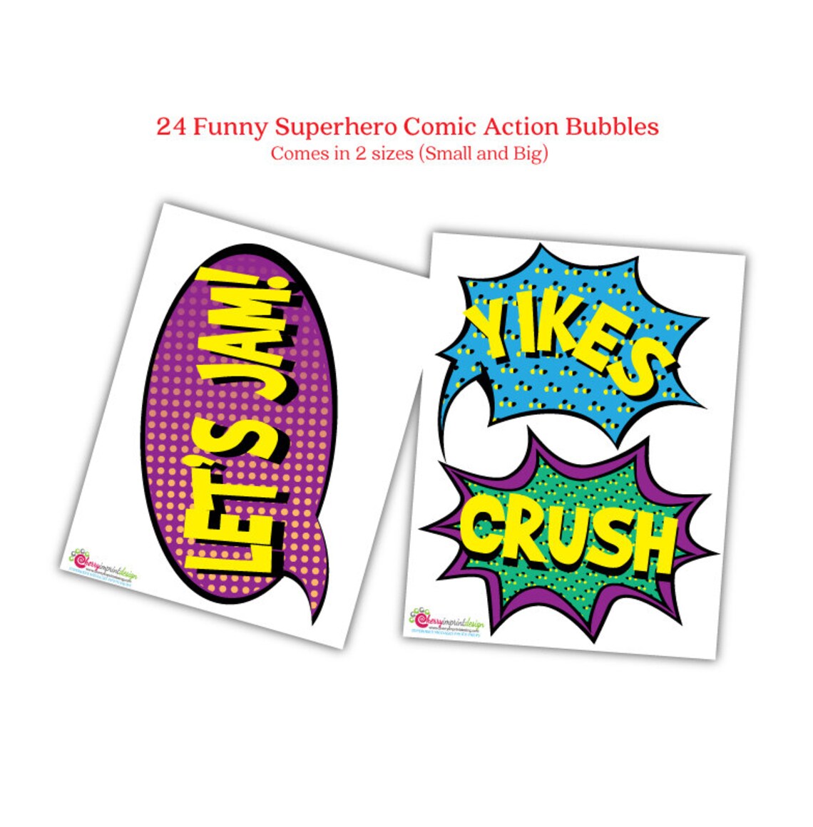 24 Funny Superhero Comic Action Bubbles Messages Photo Booth Props (two ...