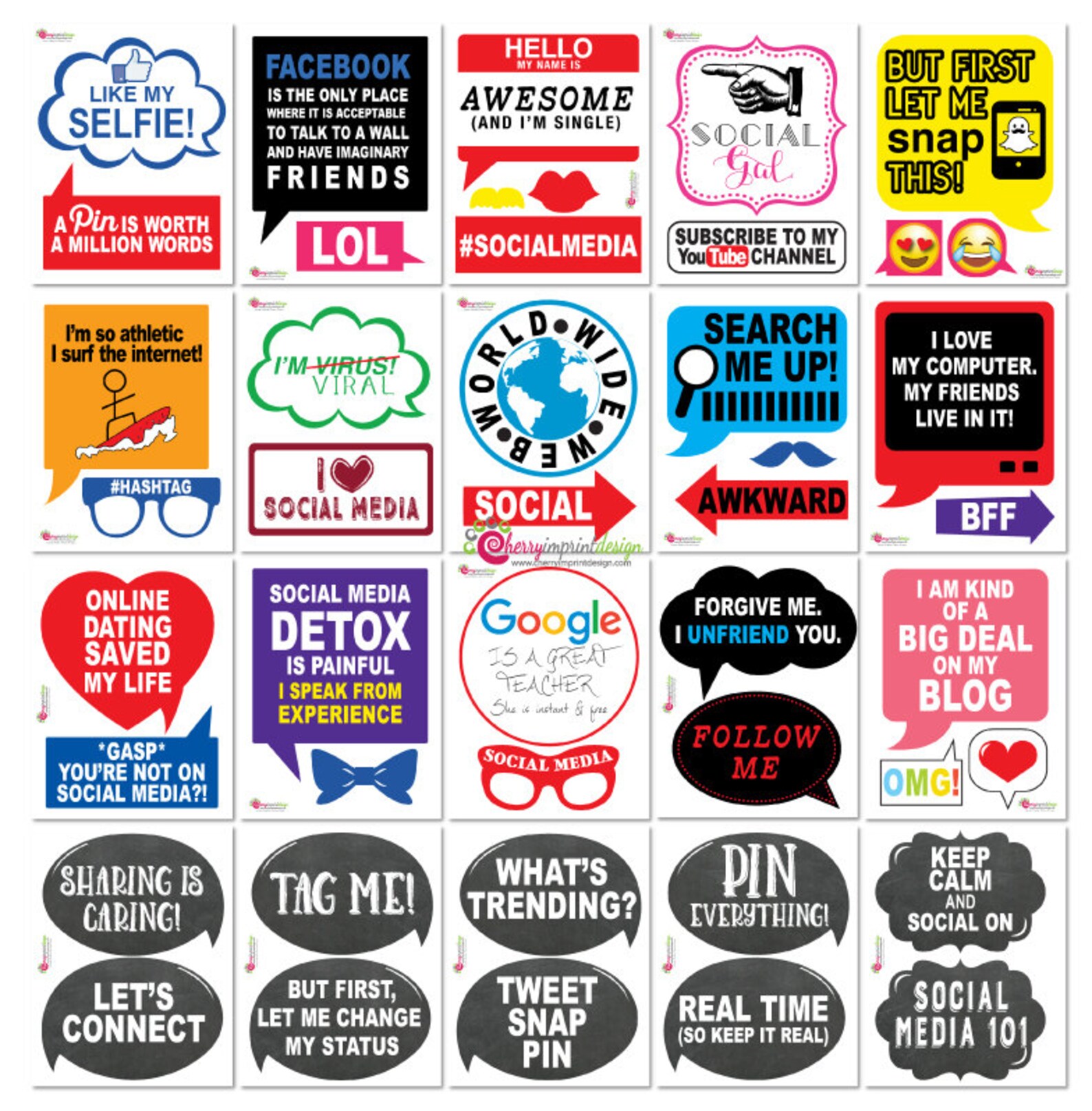 47 Funny Social Media Photo Booth Props Internet World Wide | Etsy