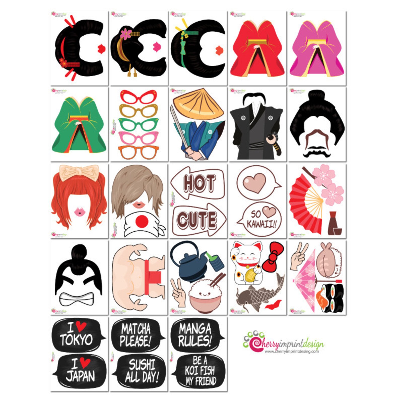 54 Funny Japan Geisha Samurai Photo Booth Props - Japanese Pop Culture ...