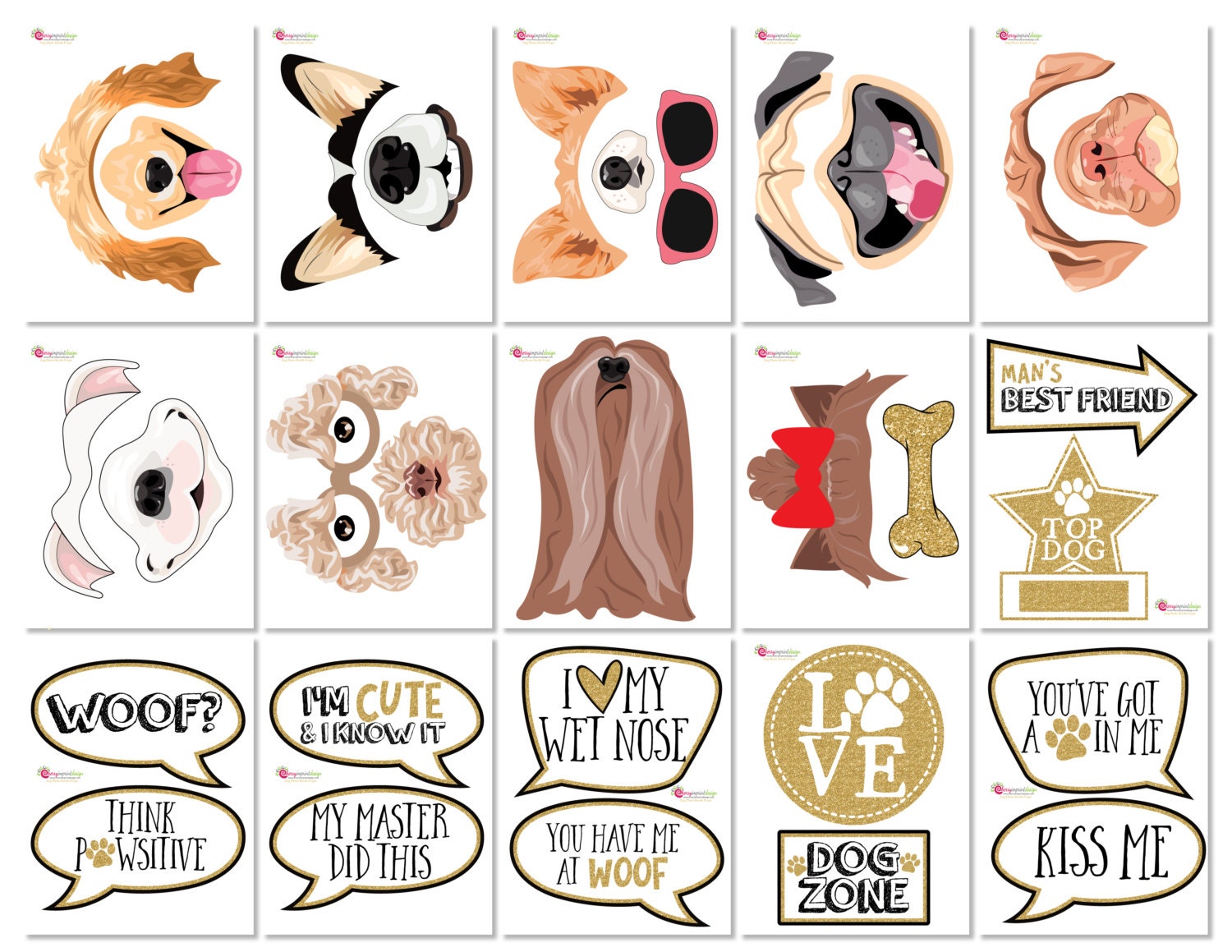 29 Funny Dog Photo Booth Props Puppy Photo Props Gold - Etsy