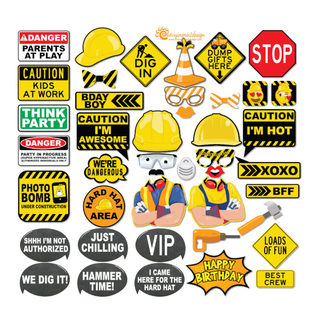 42 Funny Construction Photo Booth Props - INSTANT DOWNLOAD - DIY ...
