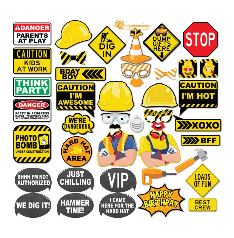 42 Funny Construction Photo Booth Props - INSTANT DOWNLOAD - DIY ...