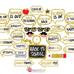 34 Back to School Photo Booth Props Gold and Black - INSTANT DOWNLOAD ...