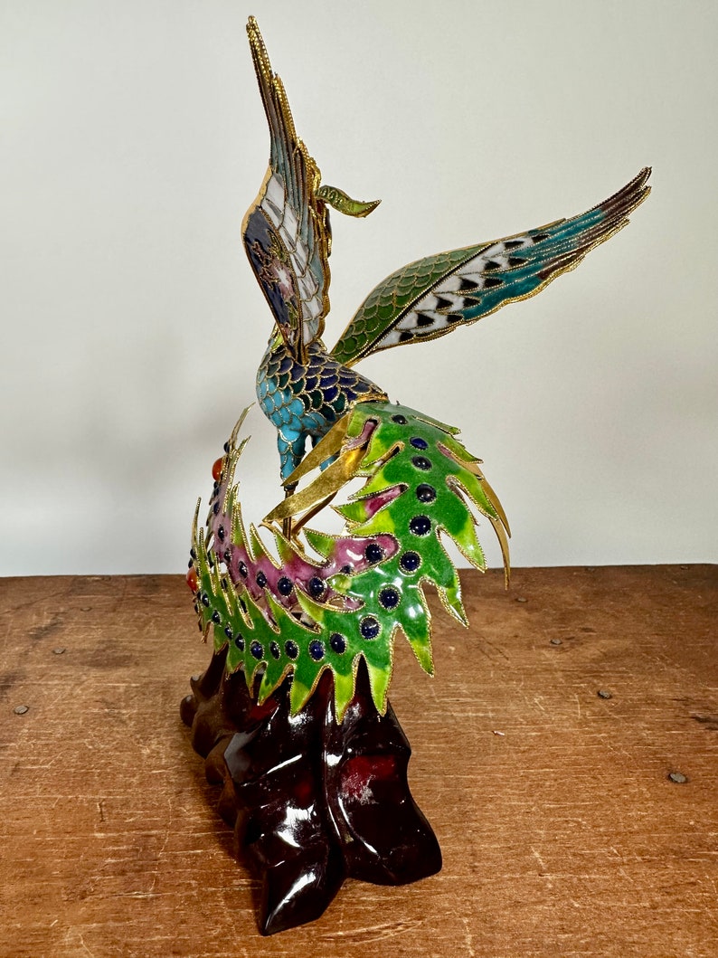 Vintage Cloisonné Phoenix Figurine Statue on Wood Base - Etsy