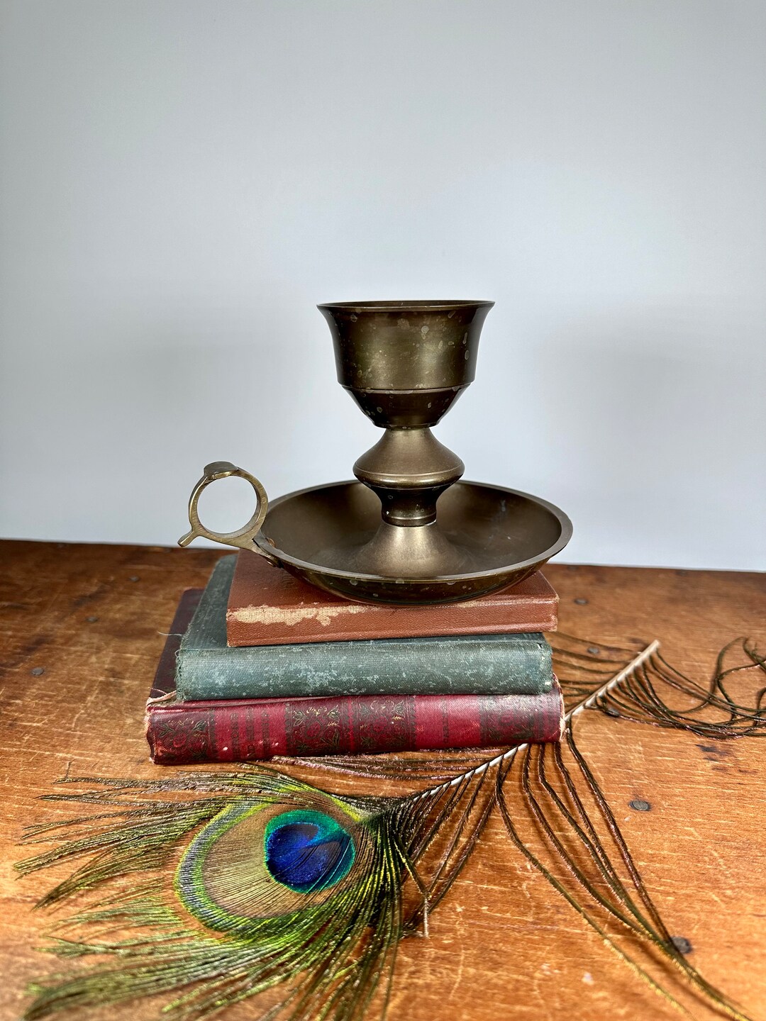 Vintage Brass Candle Holder Finger Loop Chamber Style Wax Catcher Base ...