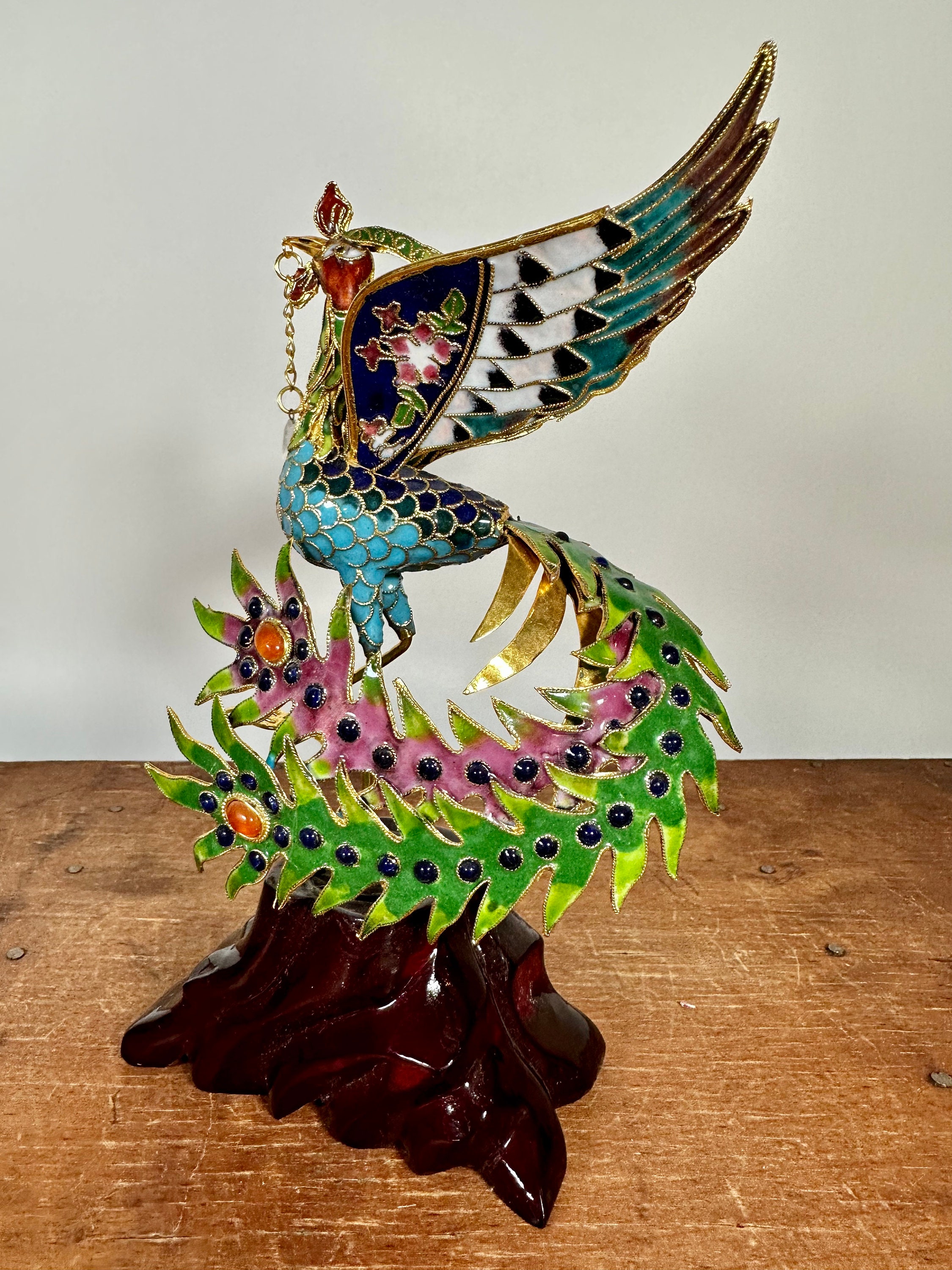 Vintage Cloisonné Phoenix Figurine Statue on Wood Base - Etsy