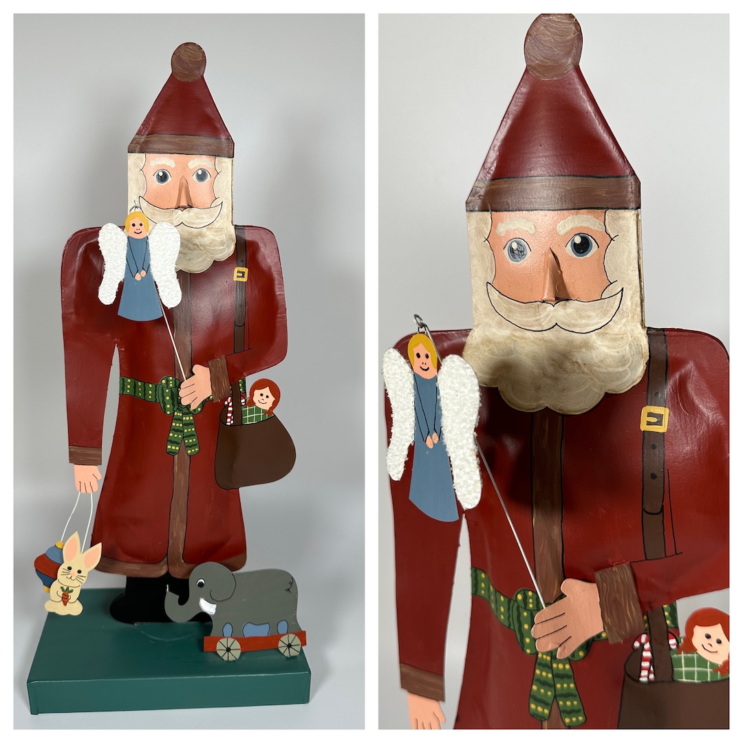 Vintage Hand Painted Metal Santa With Toys Folk Art Christmas Decor - Etsy