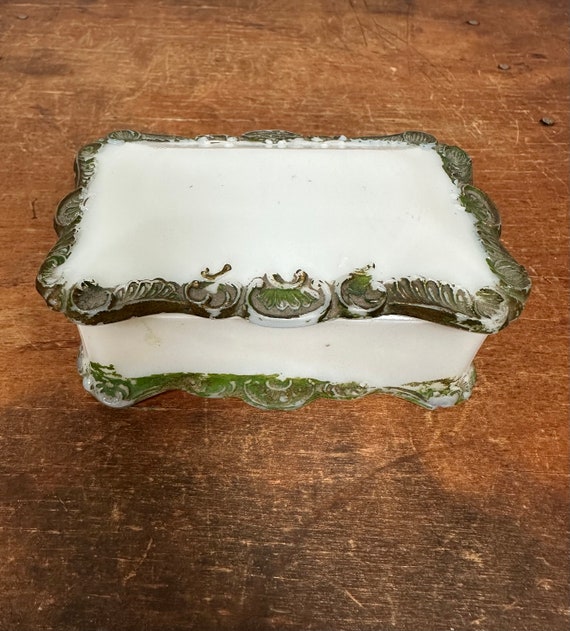 Antique Victorian Milk Glass Painted Trinket Dresser … - Gem