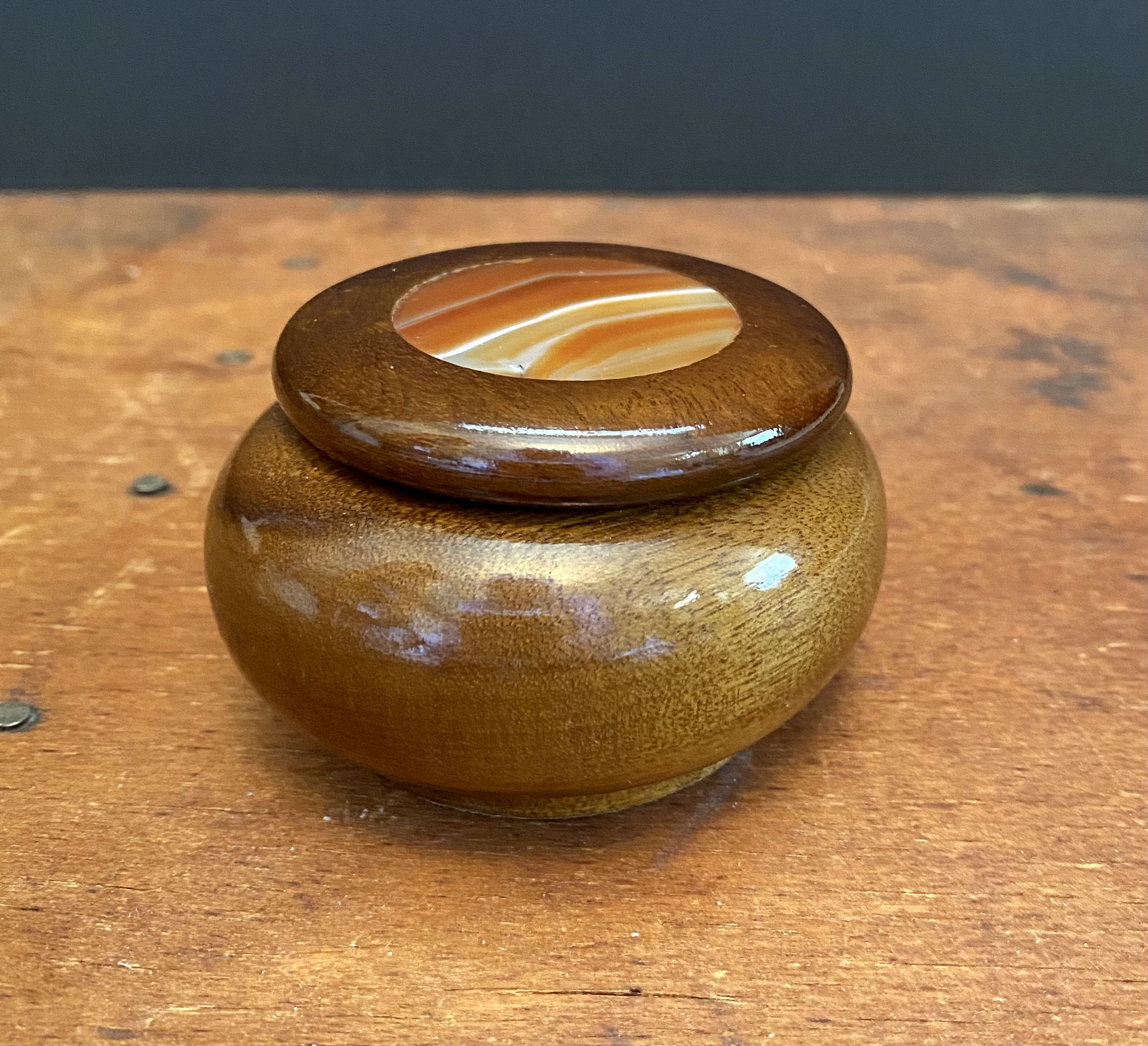 Handmade Wooden Trinket Box With Orange Agate Inlay Retro From Brazil ...