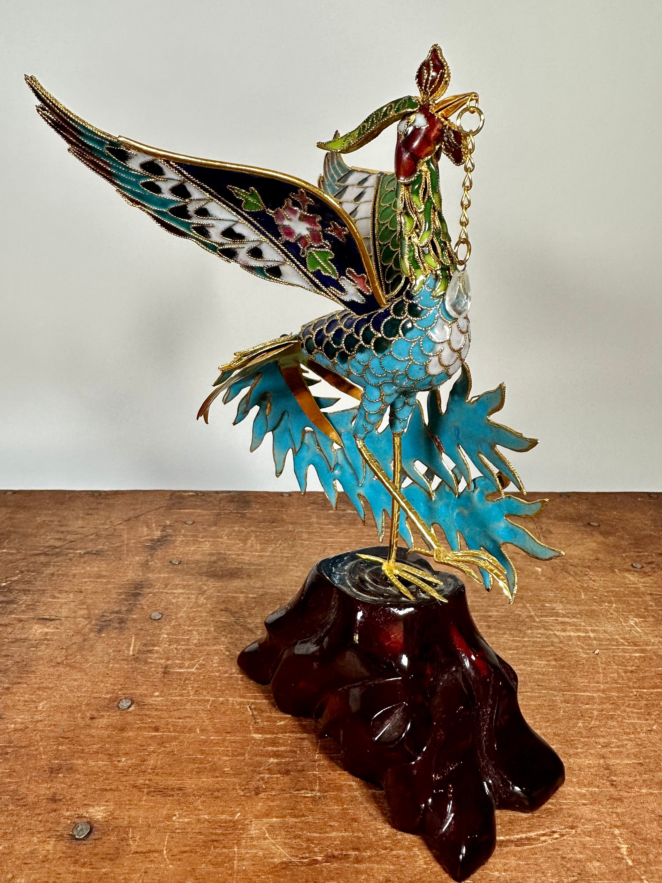 Vintage Cloisonné Phoenix Figurine Statue on Wood Base - Etsy