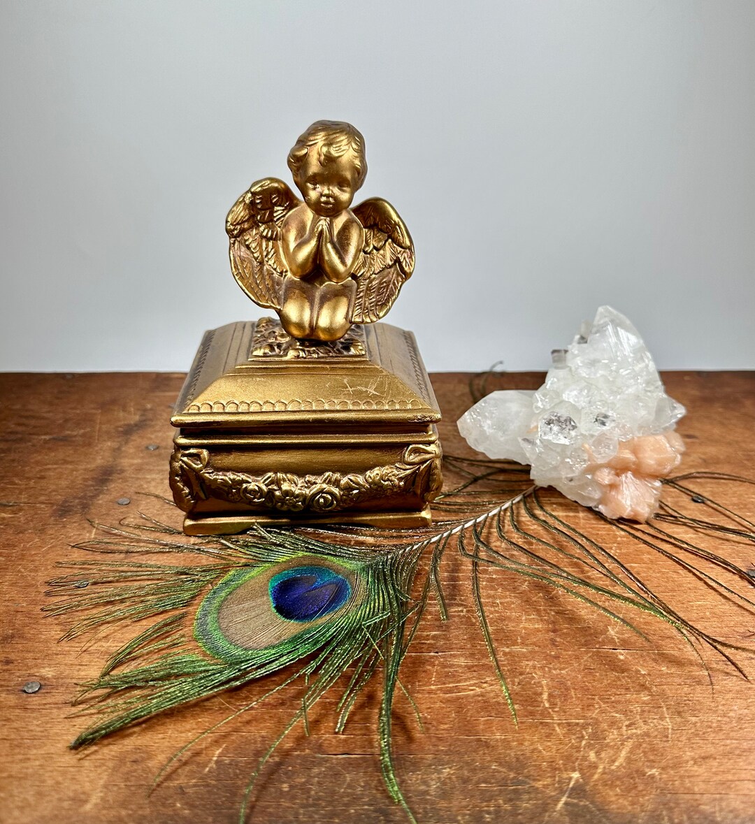 Vintage Gold Cherub Box Chalkware Gold Plaster Vanity Jewelry Box - Etsy