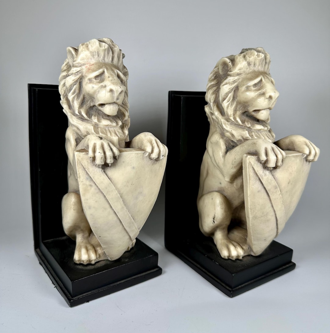 Vintage Lion With Shield Bookends Heavy Cast Resin by House Parts - Etsy