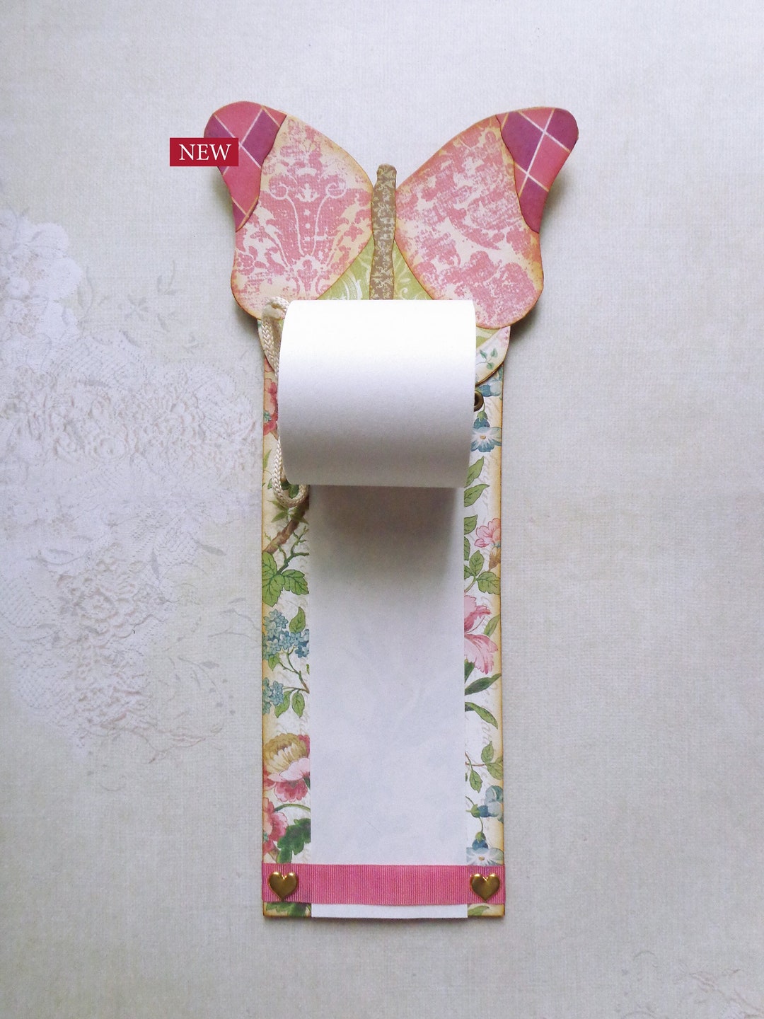 Butterfly and Flowers Hanging Notepad. Home, Kitchen, Office Wall Decor ...