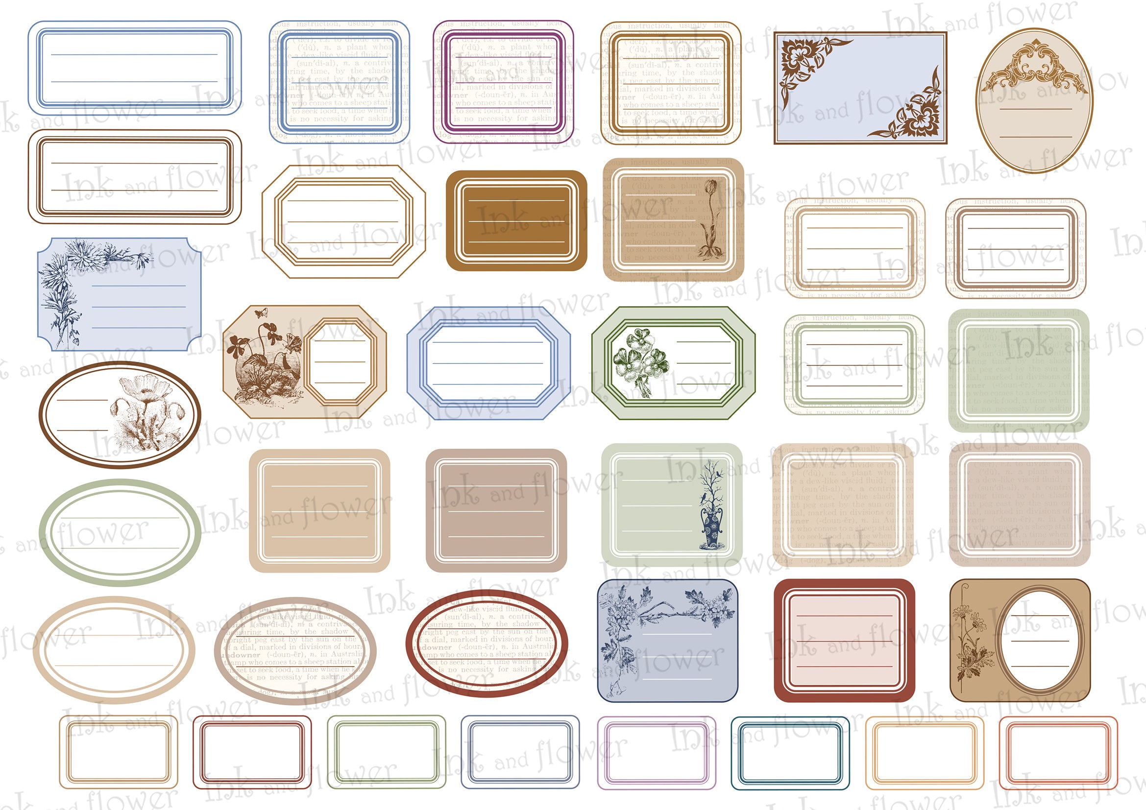 Labels. Instant Download, Digital File of 71 Labels of Different Sizes ...
