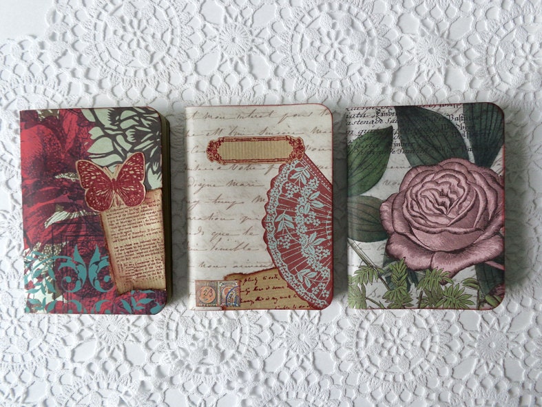 Three Small Scrapbook Notebooks, Sketch Pads, Travel Journals, With ...