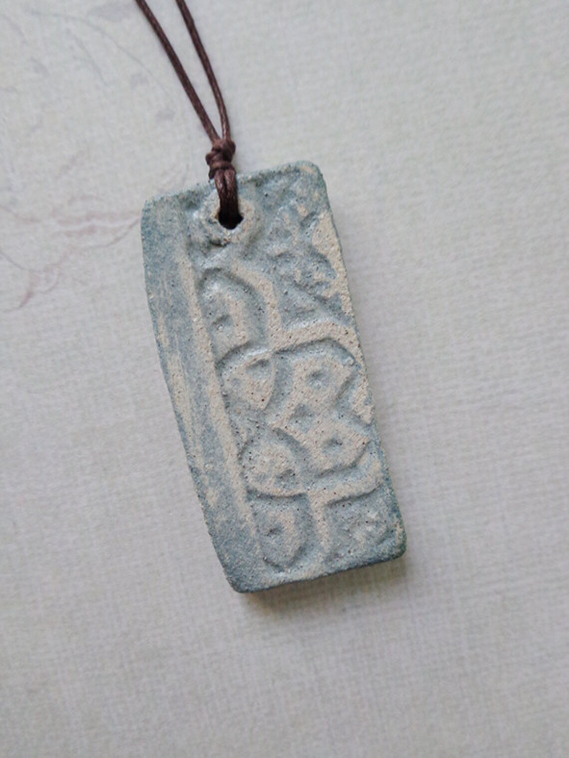 Parallelogram Light Blue Ceramic Handmade Pendant With Imprint. Unique ...