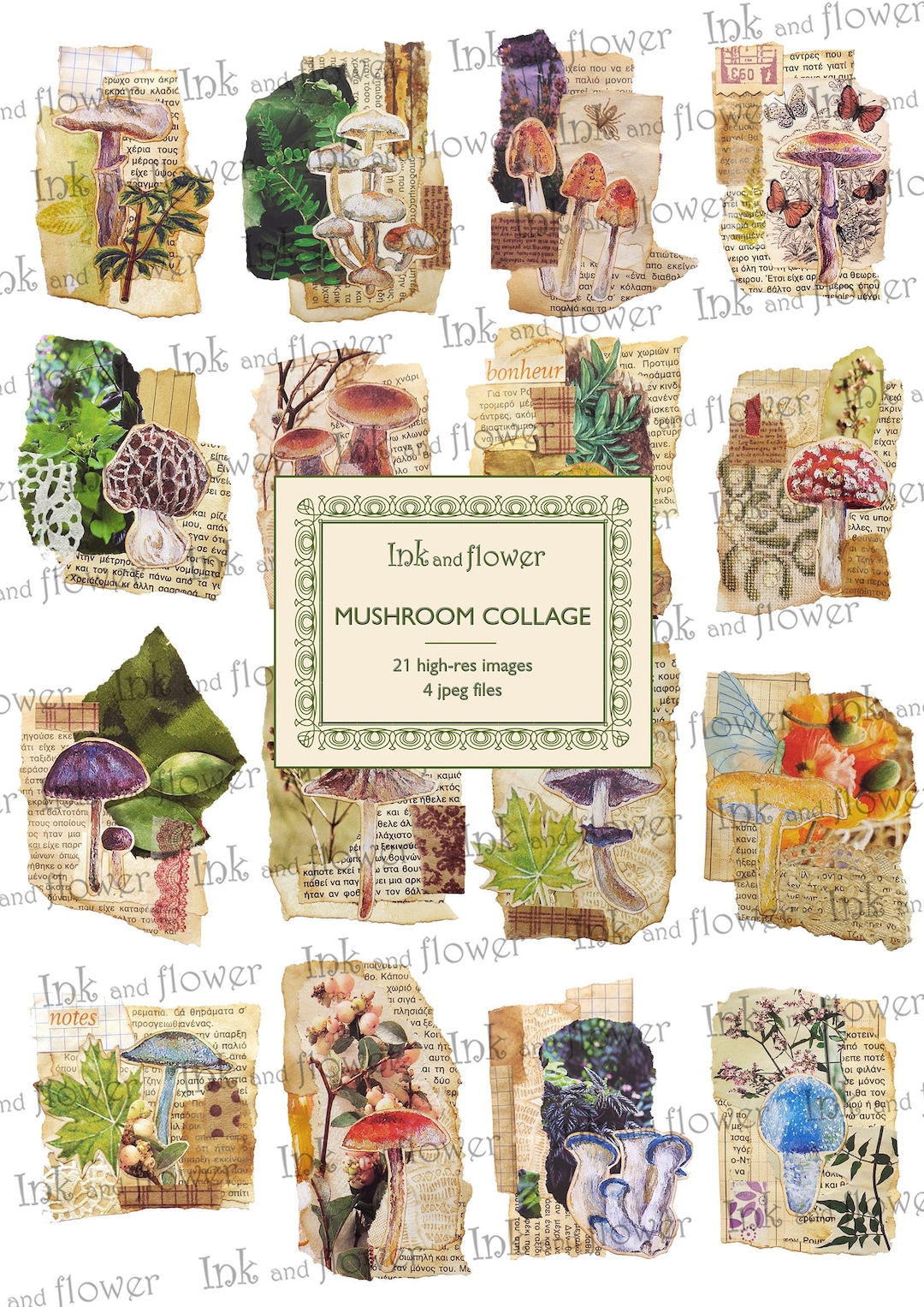 Mushroom Collage Art. Instant Download, Digital File of 21 Mushroom ...