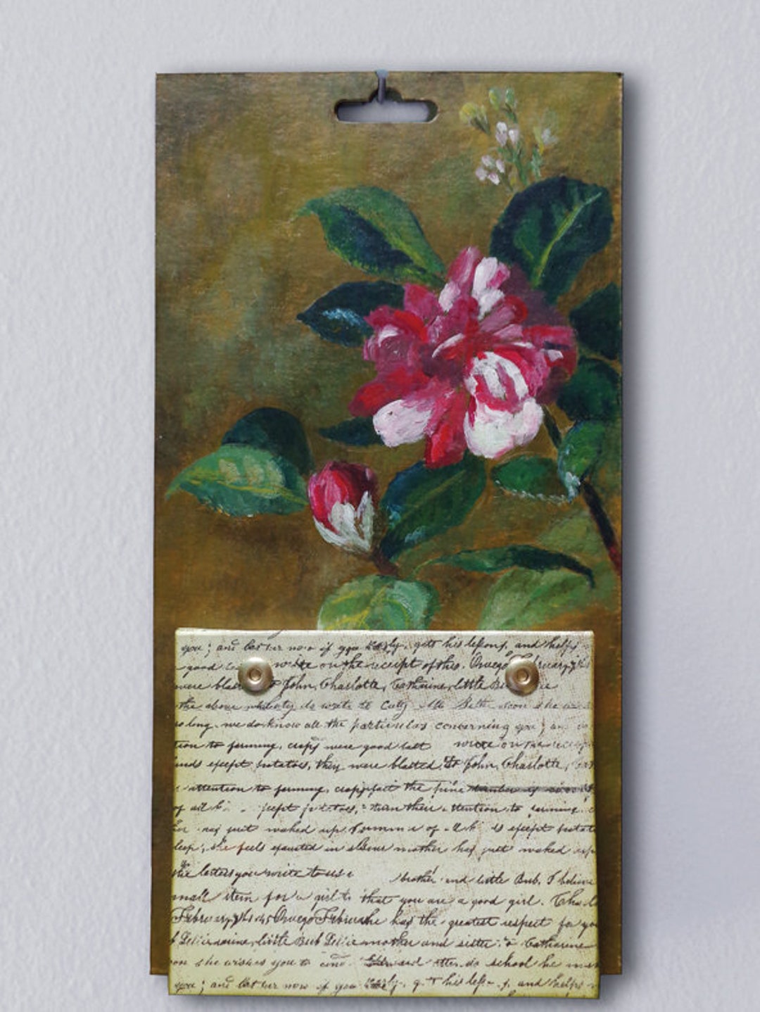 Hanging Notepad on Chipboard With Flower Painting, Ready to Hang. Home ...
