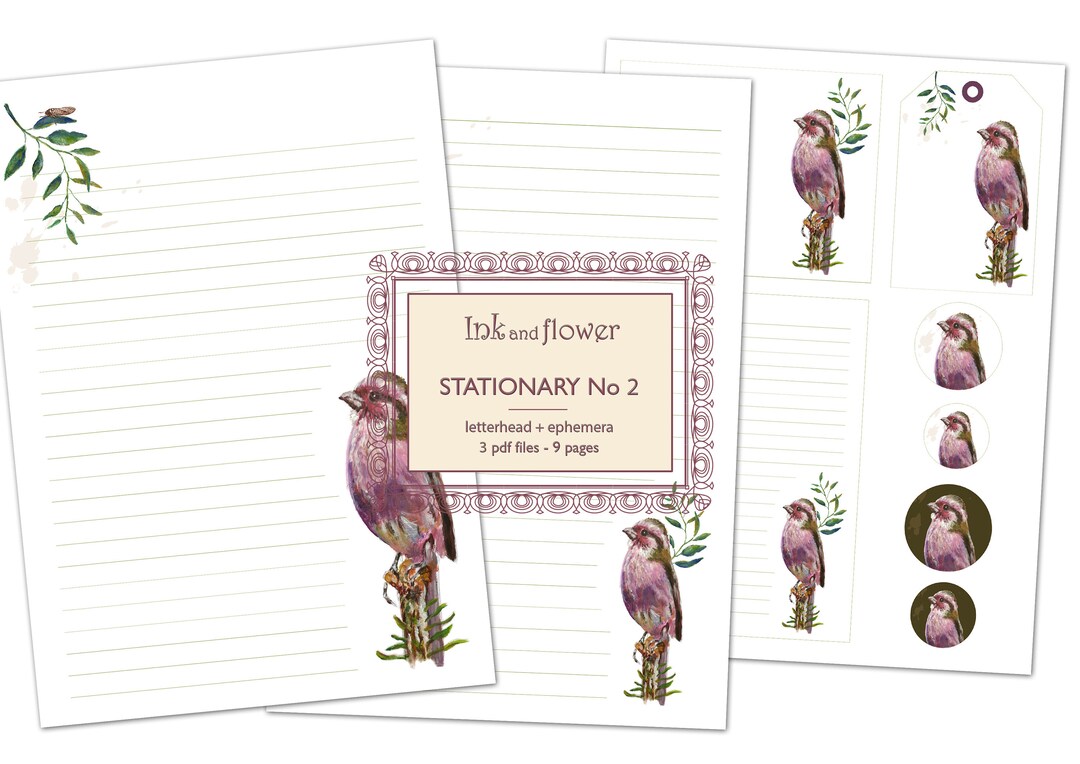 Printable Stationary. Bird Letterhead and Ephemera. Instant Download ...