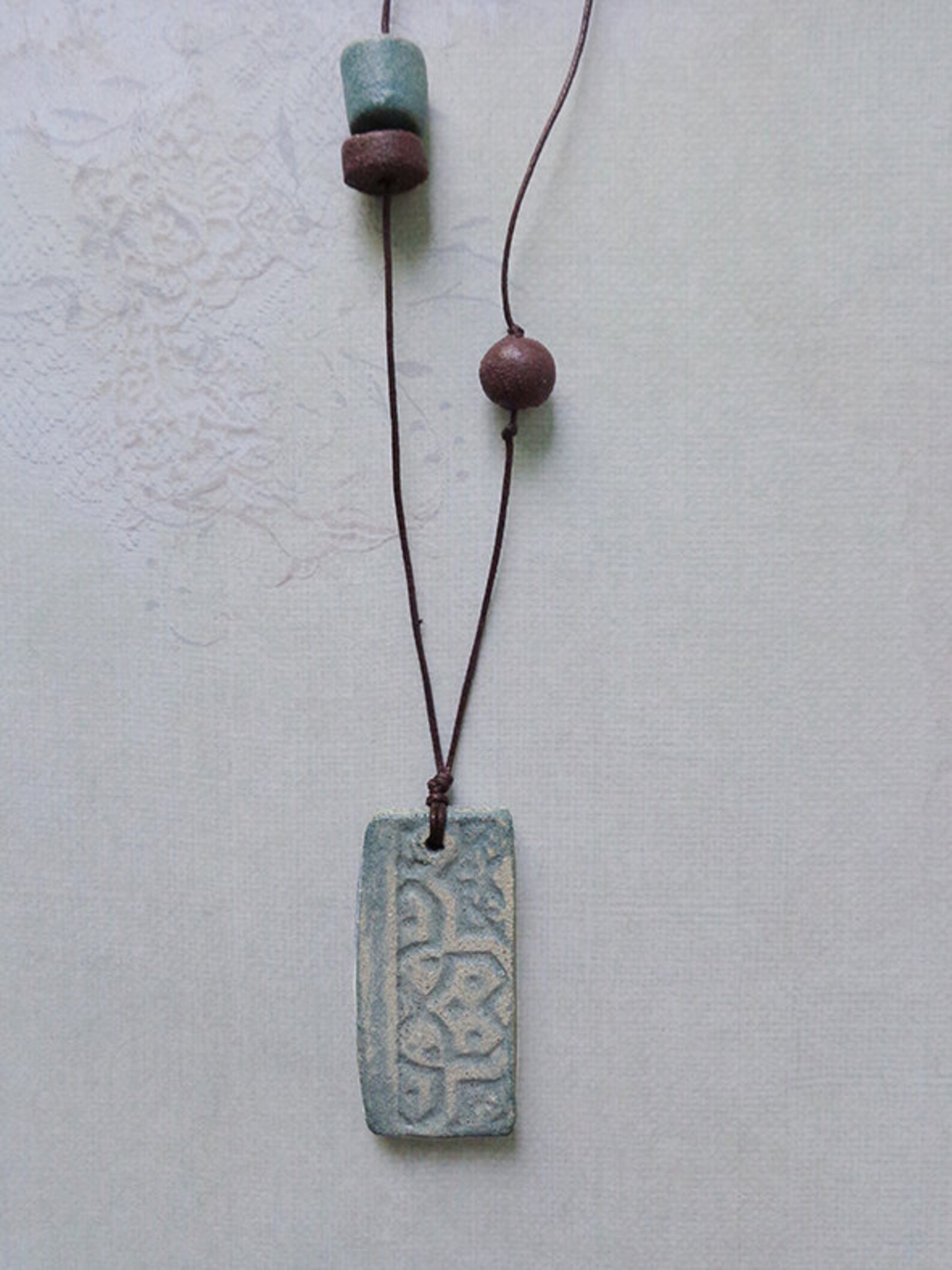 Parallelogram Light Blue Ceramic Handmade Pendant With Imprint. Unique ...