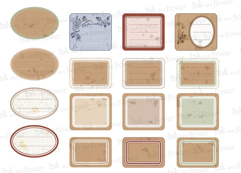 Labels. Instant Download, Digital File of 71 Labels of Different Sizes ...